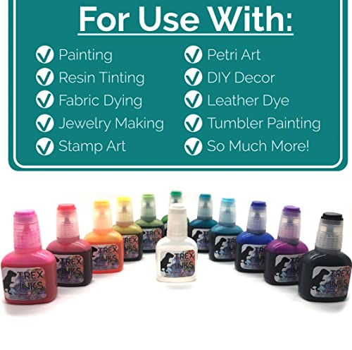 T-Rex Inks Premium Alcohol Inks Starter Set- 12 Vibrant XL Colors - Alcohol Ink for Epoxy Resin Dye, Painting, Tumbler Making & More - Storage Box & Alcohol Ink Blending Solution - 20ml Bottles