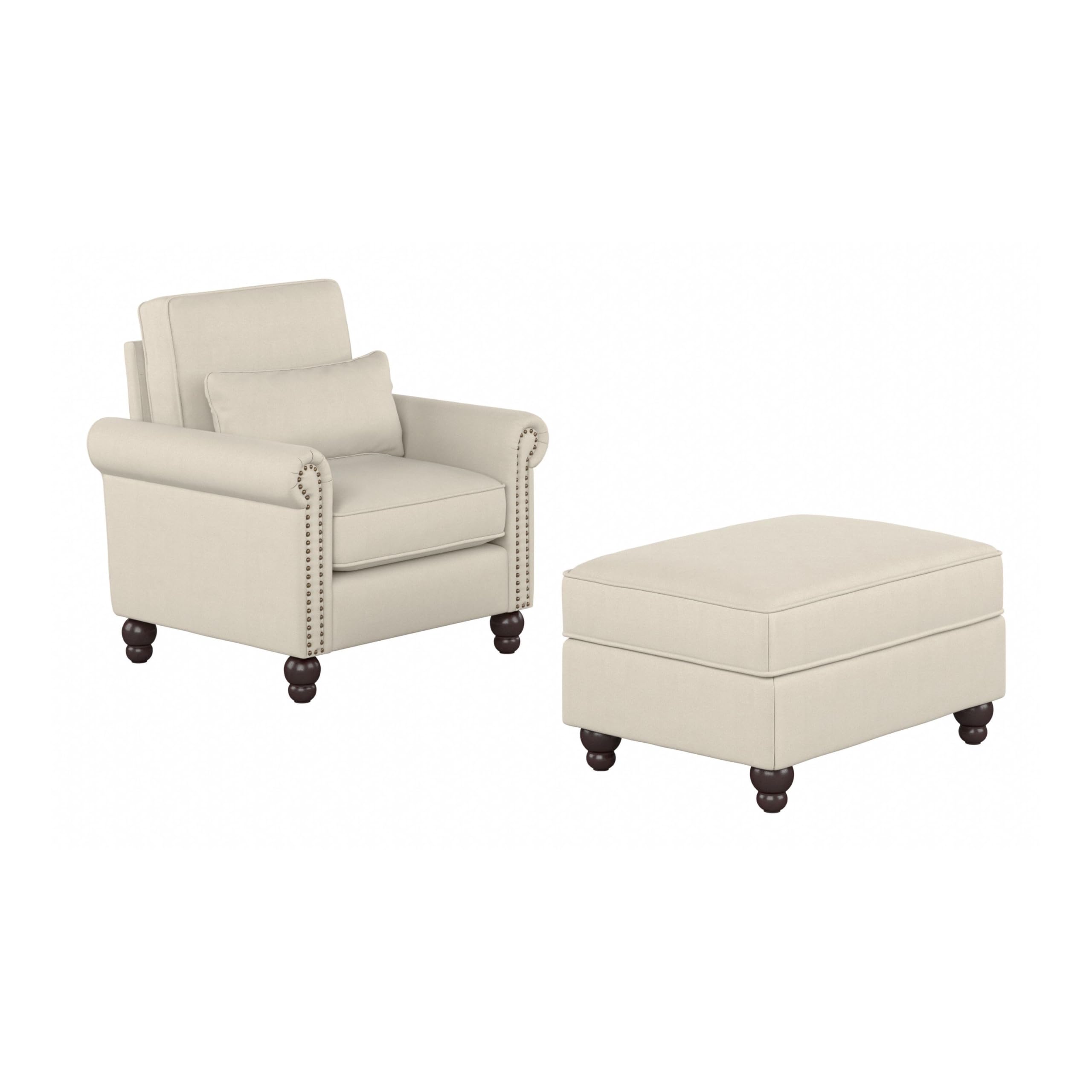 Bush Furniture Coventry Accent Chair with Ottoman Set, Cream Herringbone