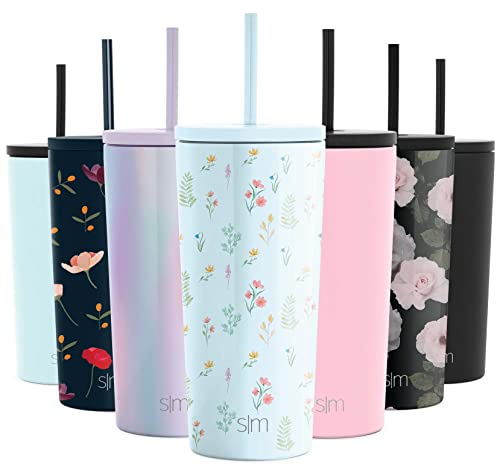 Simple Modern Insulated Tumbler with Lid and Straw | Iced Coffee Cup Reusable Stainless Steel Water Bottle Travel Mug | Gifts for Women Men Her Him | Classic Collection | 20oz | Finley Floral