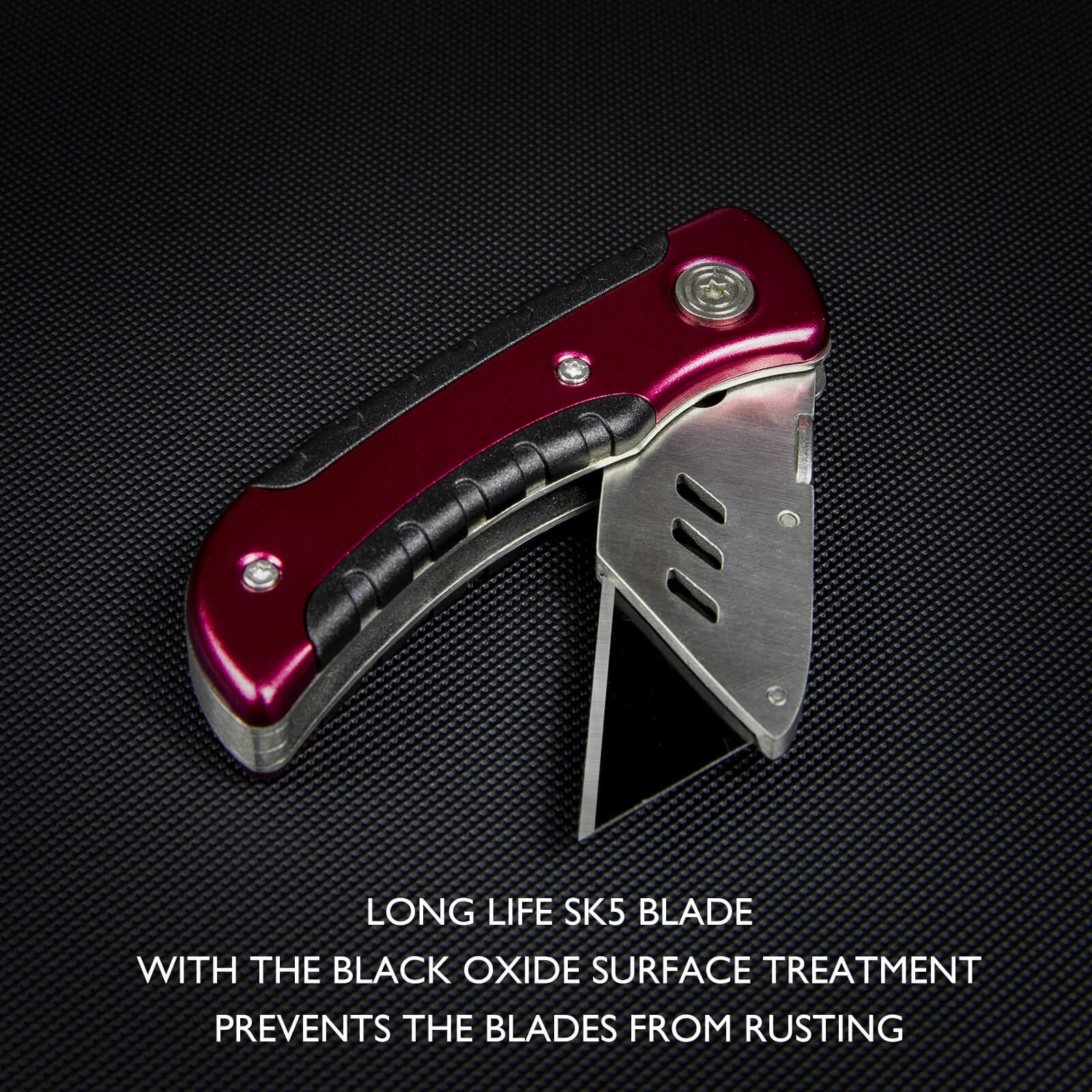 Folding Utility Knife/Box Cutter/Work Knife+5 Extra Replaceable SK5 Anti-rust Blades+ Nylon Pouch