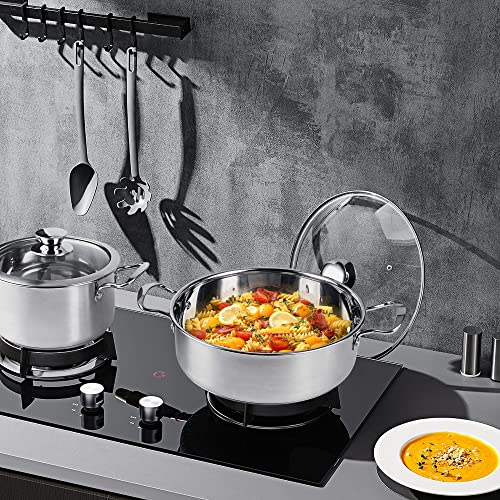Stainless steel pot set,6 Piece Kitchen Induction Cookware Sets with Glass Lids, Stay Cool Handle, Works with Induction, Electric and Gas Cooktops, Oven Safe,Dishwasher
