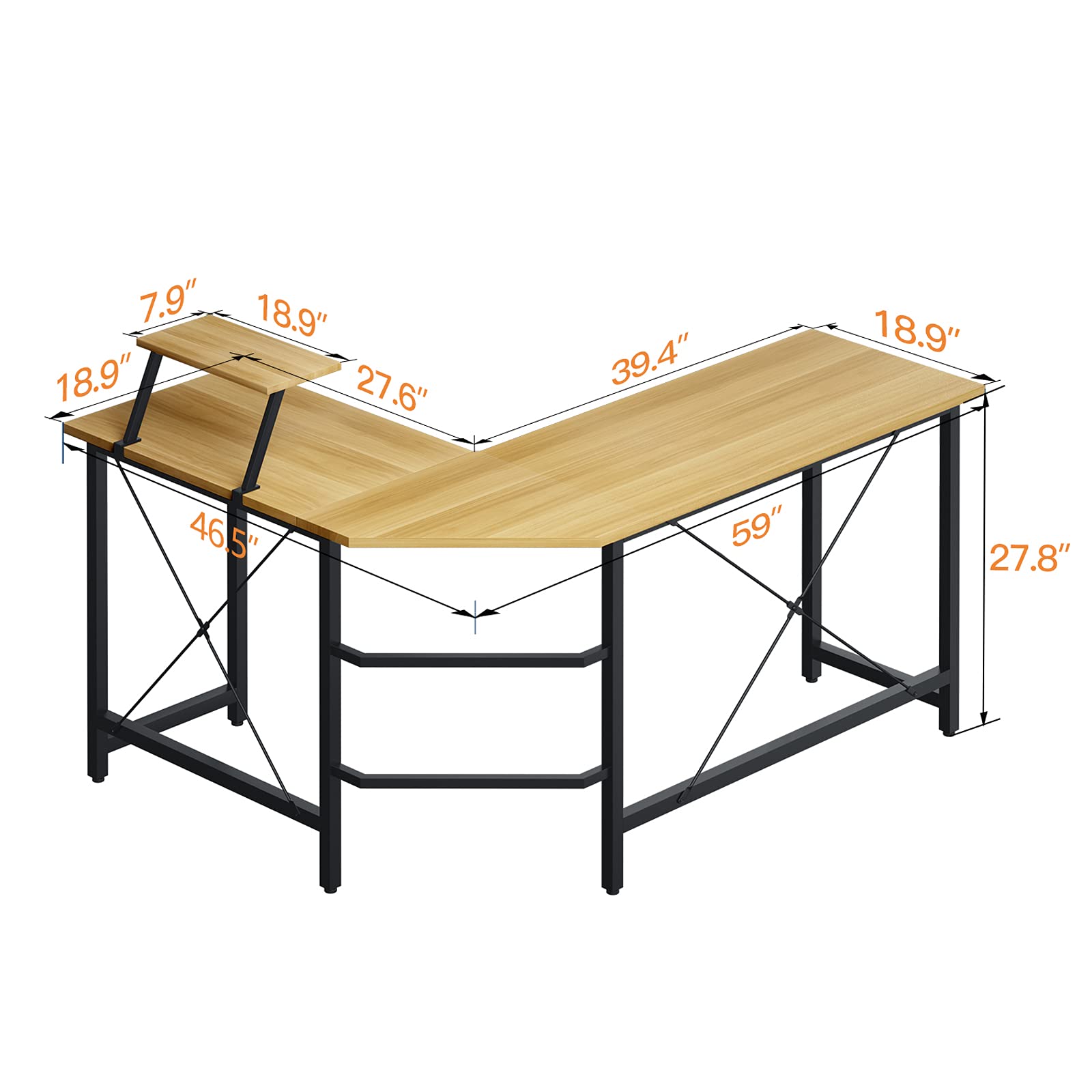 Coleshome Reversible L Shaped Desk 59" Sturdy L Shaped Gaming Desk with Monitor Stand, L Desk for Gaming & Home Office, Space Saving Corner Desk Easy to Assemble, Walnut