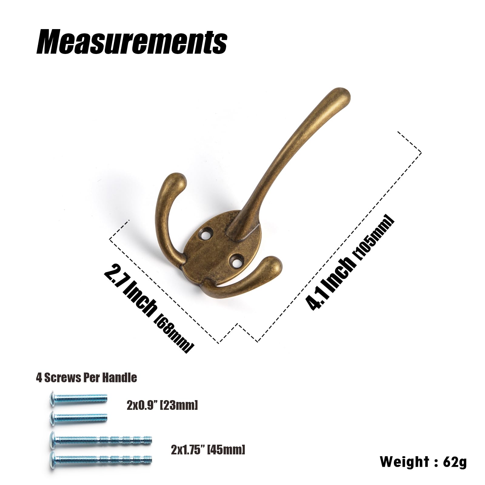 Goo-Ki Antique Brass Zinc Alloy Triangle Coat Hooks - Affordable Luxury Triangle Coat Hooks Hardware for Bedroom, Kitchen, 6 Pack
