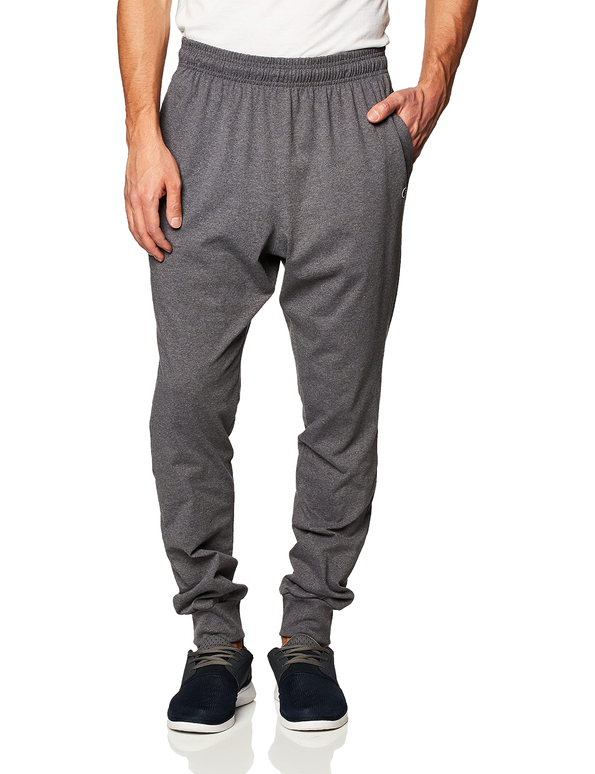 Champion Mens Joggers, Everyday Cotton, Lightweight Lounge Knit For Men, 31" Sweatpants, Granite Heather C Patch Logo, X-Large US