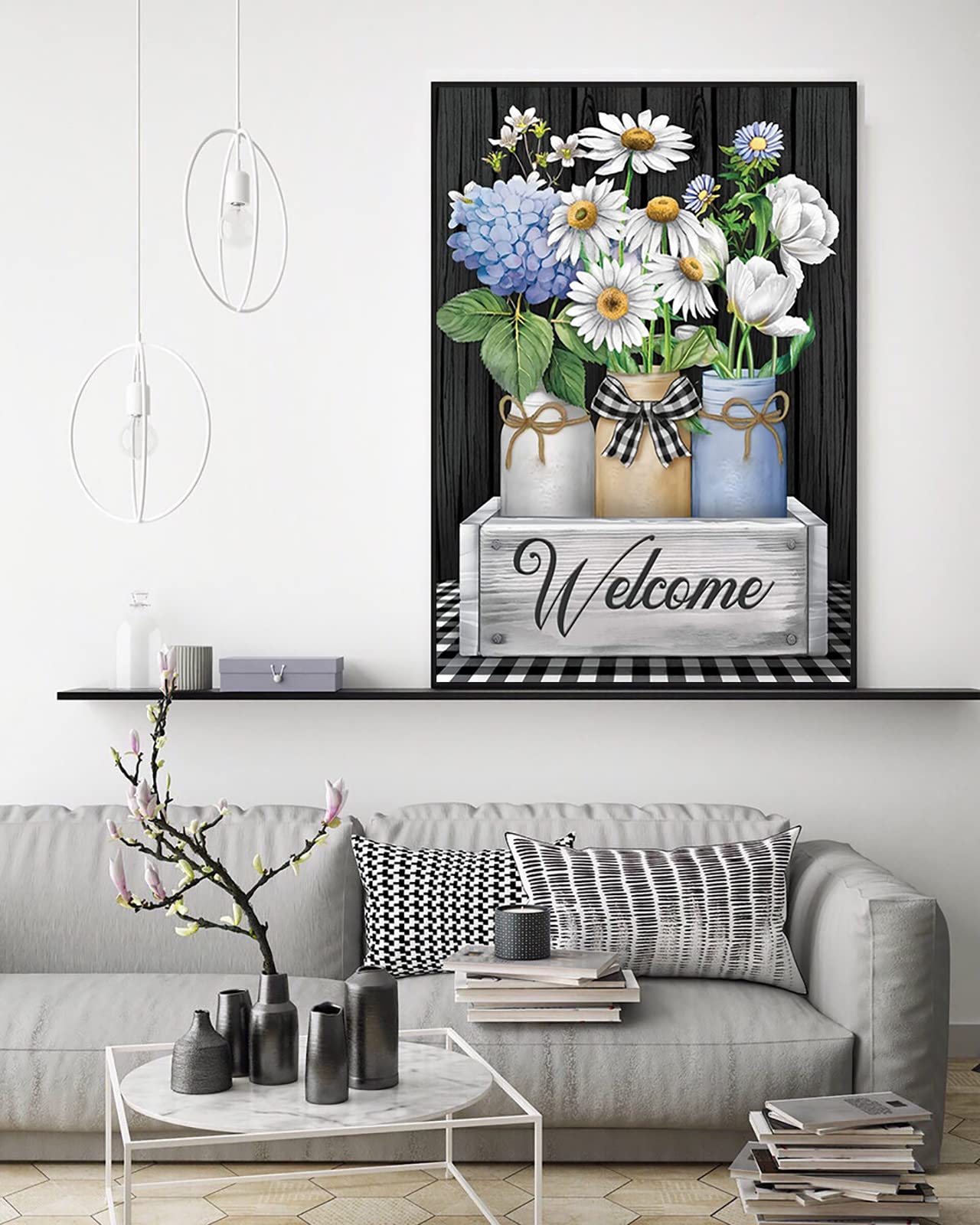 CHWGLFGG 5D Flowers Diamond Painting Kits for Adults Beginners,Welcome Spring Diamond Art Kits,DIY Flower Full Round Drill Gem Art Kit,Home Wall Decor 12 x 16 Inch