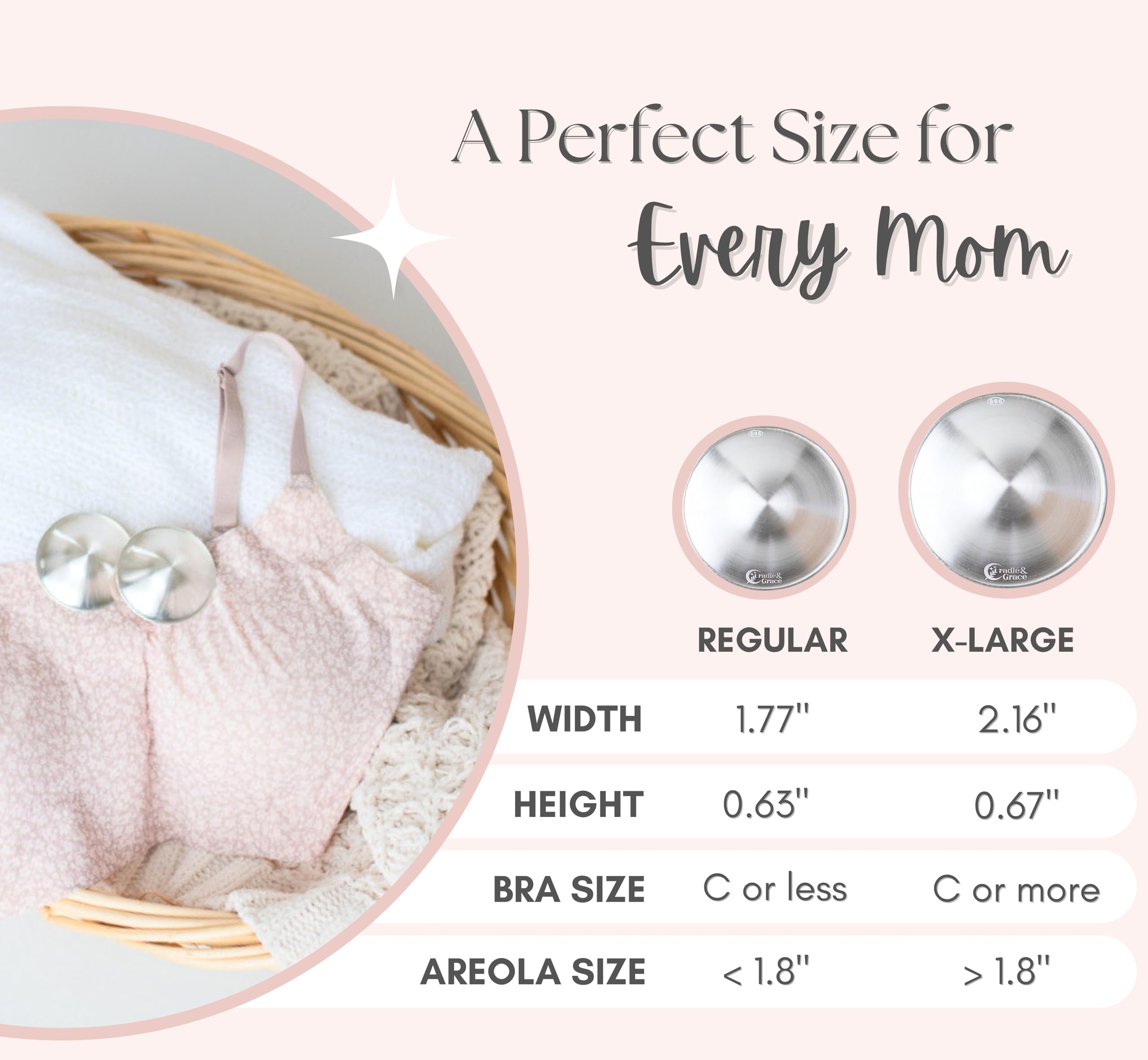 Cradle & Grace Pure 999 Silver Nursing Cups & Carrying Case | Silver Nipple Covers Breastfeeding Kit for All-Natural Healing | Silver Nipple Shields for Nursing Moms | Sore Nipple Relief Breastfeeding