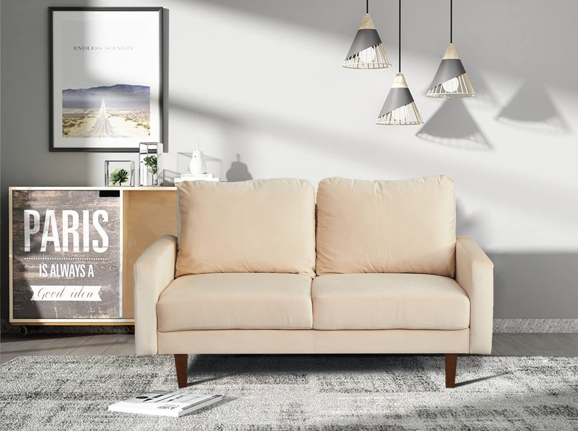 INSTORY Velvet Loveseat Mid-Century Modern Sofa Tufted Couch with Wooden Legs for Living Room - Gold
