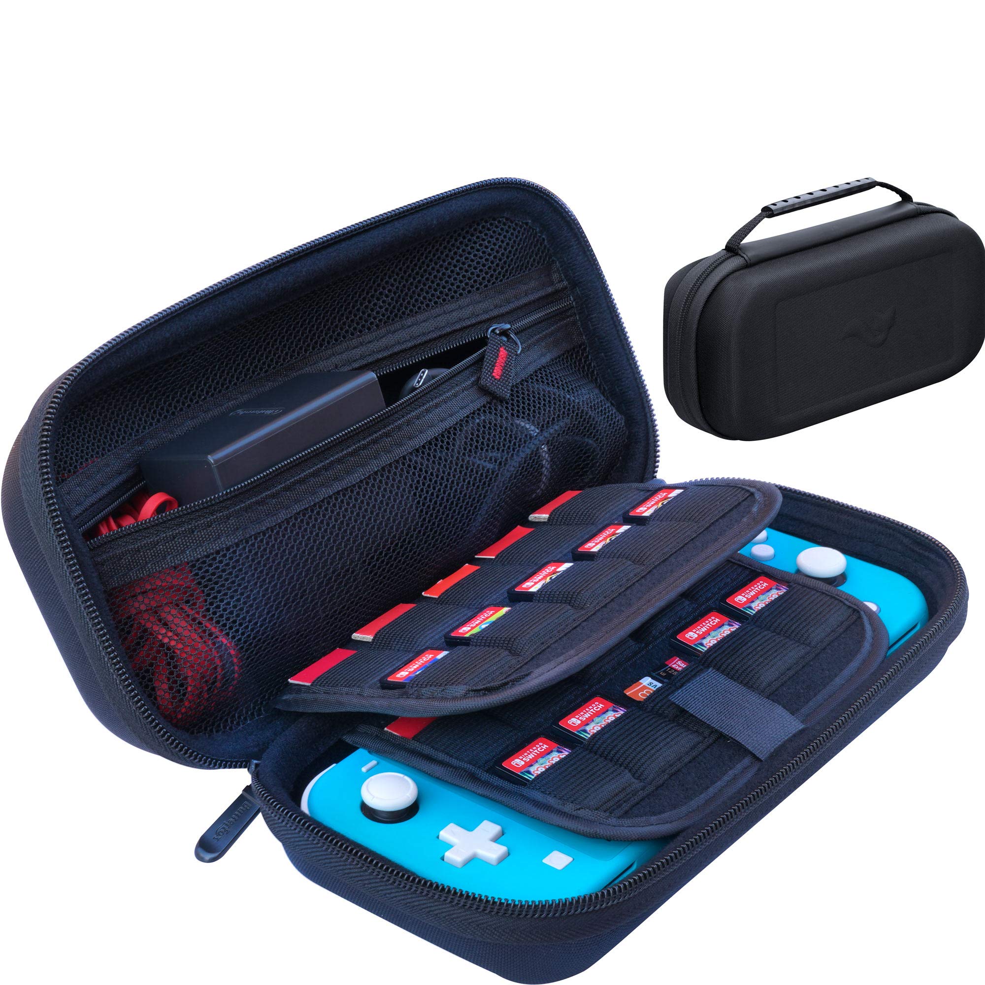 ButterFox Large Carrying Case for Nintendo Switch Lite, Fits Charger, Compatible with Hori Duraflexi Protector, Large Storage Pouch for Switch Lite Accessories (Black)