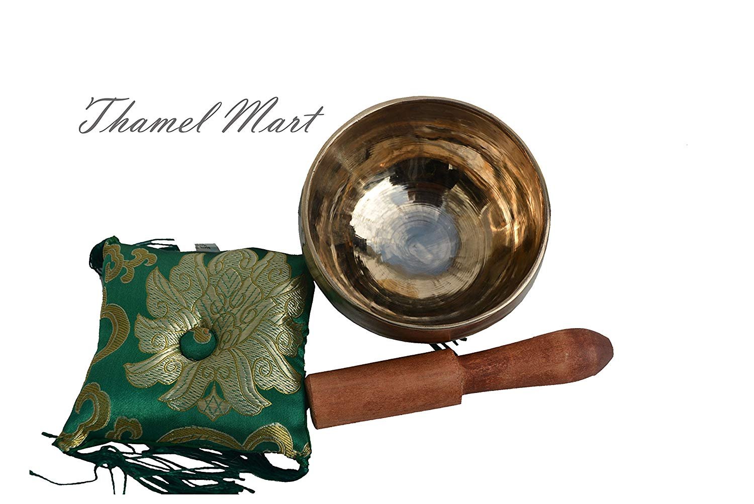 Tibetan Singing bowl handmade brass (4inch 7 metal) including free wooden mallet (strike) Silk Cushion
