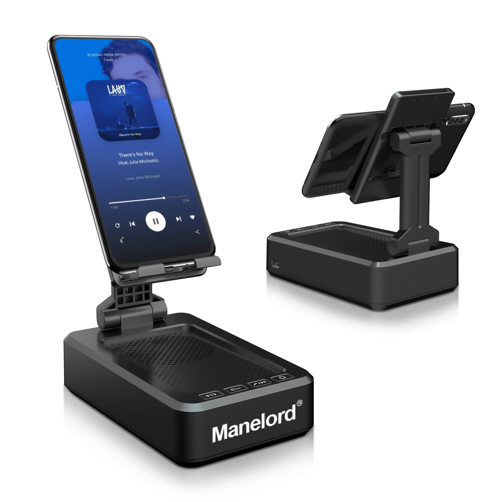 Cell Phone Stand with Wireless Bluetooth Speaker Compatible for iPhone/Samsung/iPad Tablet, Anti-Slip Design Phone Stand with HD Surround Sound Bluetooth Speaker for Home,Office,Outdoor etc.(White)