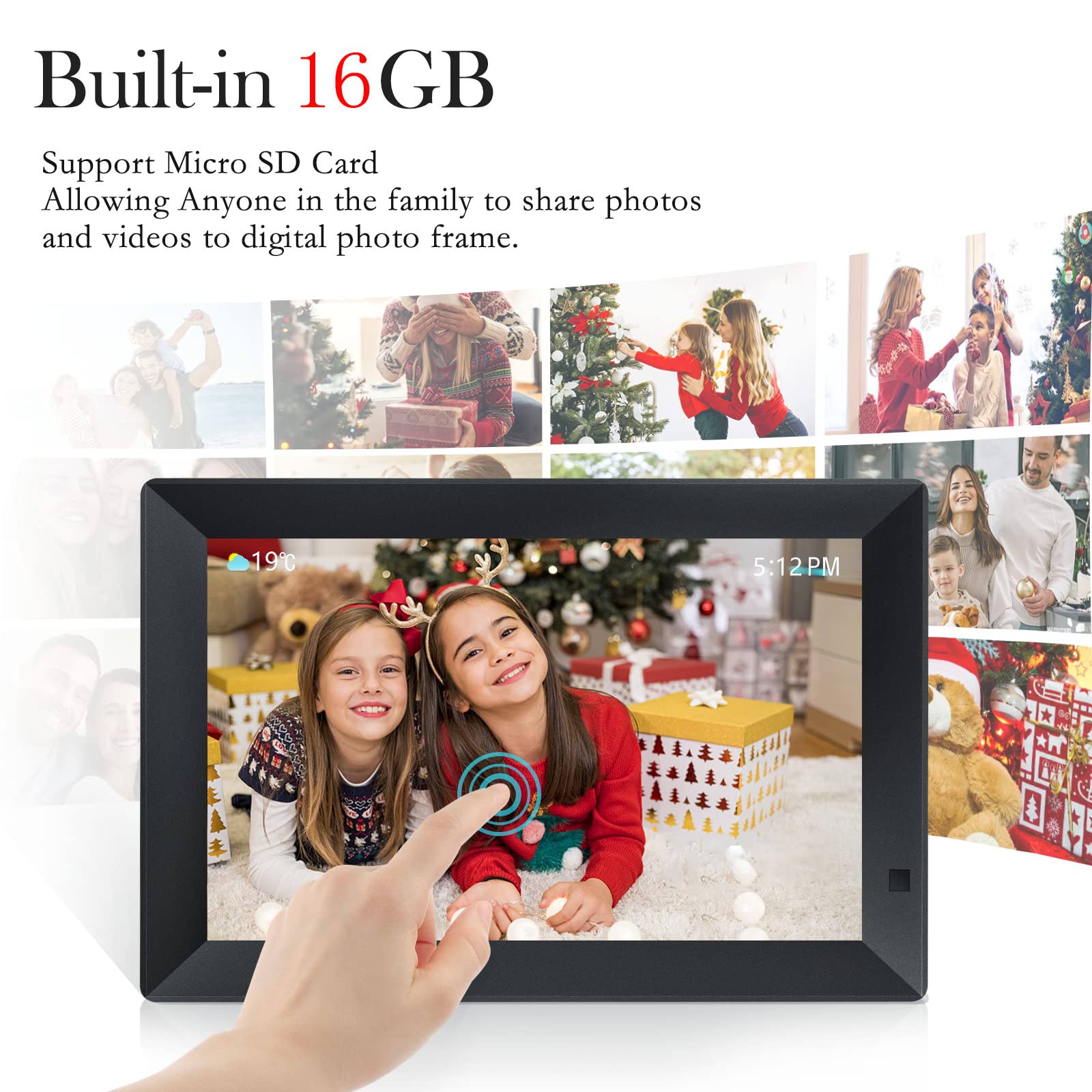 Digital Photo Frame 10.1 Inch, Bestdon Smart WiFi Cloud Digital Picture Frame, IPS Touch Screen, Auto-Rotate, 16GB Storage, Instantly Share Photos or Vedios Via BIU Frame Free App - Black