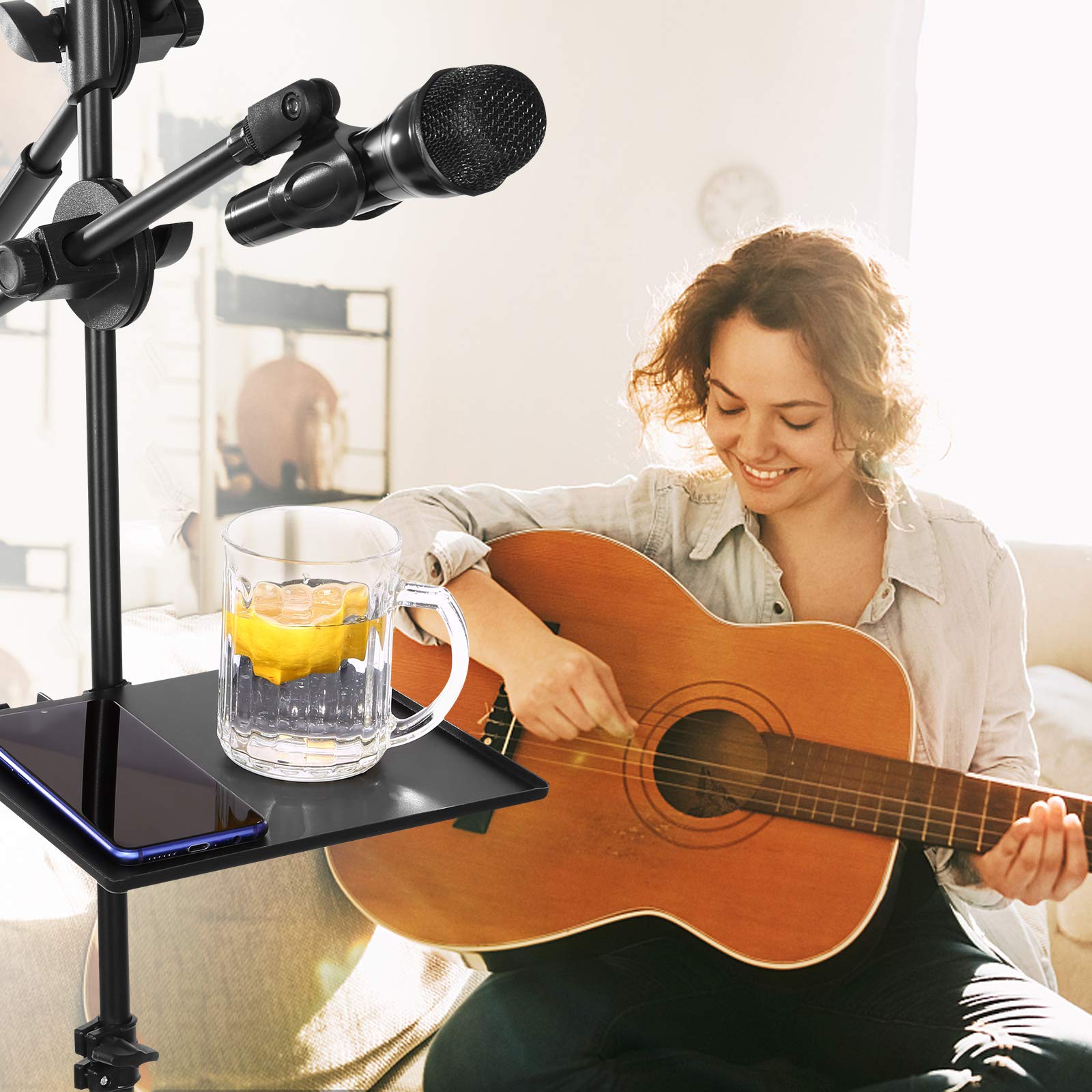 Clamp-On Rack Tray Holder,Microphone Stand Shelf, 7.9x8.6inch Music Stand for Music Sheet, Accessory Standard Speaker Stand
