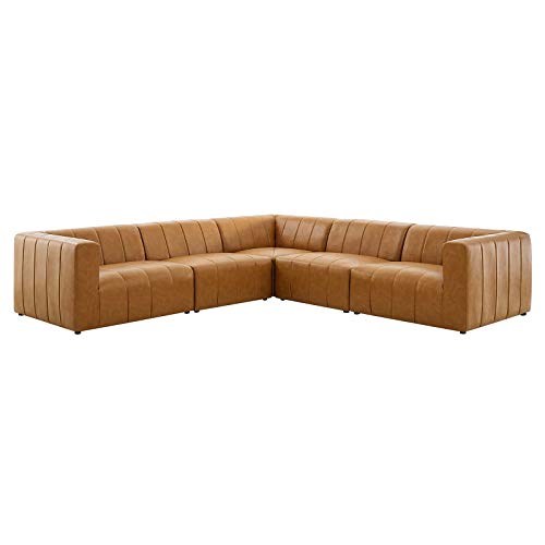 Modway EEI-4532-TAN Bartlett Vegan Leather Vegan Leather 5-Piece Sectional Sofa, Tan