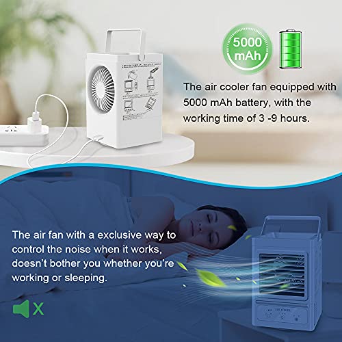 Portable Air Conditioner Fan with 3 Wind Speeds,Rechargeable Battery Operated 60&120 Degree Auto Oscillation Personal Air Cooler,Quite Ice Cooler Fan
