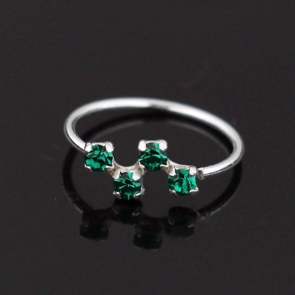 Claw Set 4 Round Dark Green Stones 20 Gauge 925 Sterling Silver Open Hoop Nose Piercing Ring