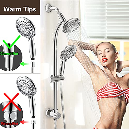 Egretshower Handheld Showerhead & Rain Shower Combo for Easy Reach, 27.5" Drill-free Stainless Steel Slide Bar, 5”of 5-setting Handheld Shower and Showerhead, with 5ft Hose - Polished Chrome