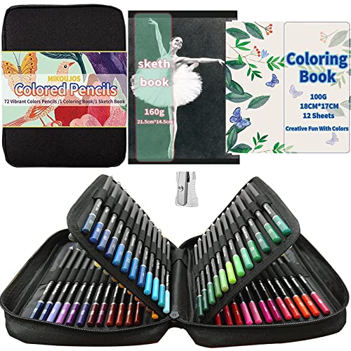 MIKOUJOS 75 Colored Pencils Set for Adult Coloring Books with Drawing Pad,sharpener, Pro Color Pencil Kit Artist Kids,Oil Based Colour in Travel Case Sketching Blending Shading,Soft Core, Multicolor