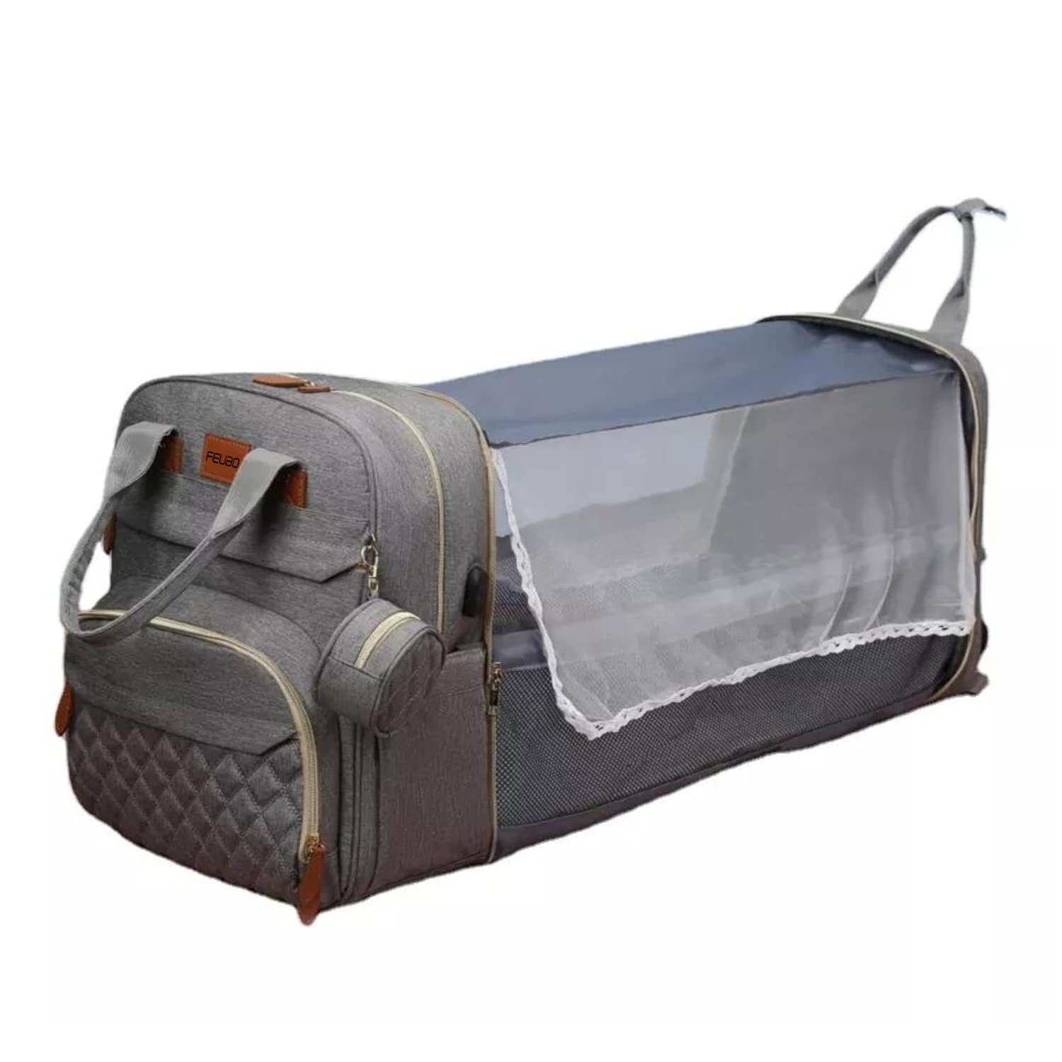 FEUBOR Unisex Diaper Bag Backpack with Crib, Multifunctional Backpack with Bed, Mom and Baby Bag, Large Waterproof Mom and Baby Backpack, Bag with Stroller Straps