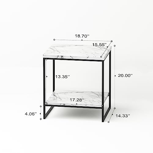 Tilly Lin Faux Marble Side Table, White Marble Small Coffee Table with Storage, 2-Tier End Table for Living Room, Nightstand for Bedroom (White, Black)
