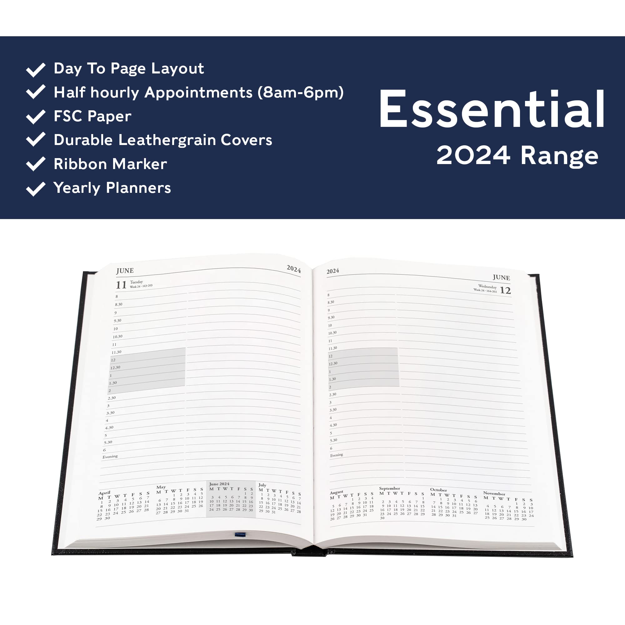 Collins Essential 2024 Daily Planner With Appointments - Daily Calendar 2024 Page A Day Diary, Journal & Appointment Book 2024 - Business, Academic and Personal 2024 Planner (A5 Size, Blue)