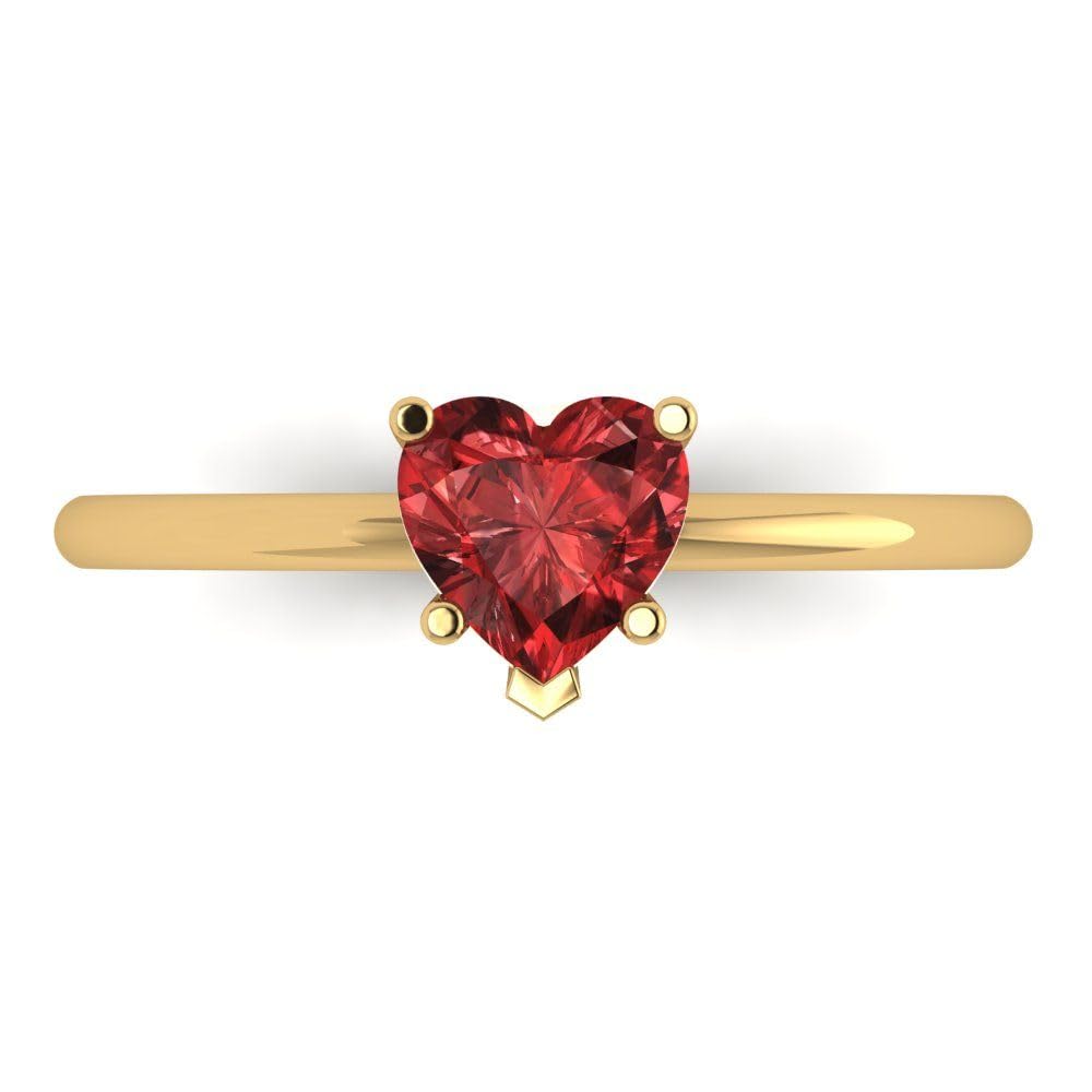 Clara Pucci 0.95ct Heart Cut Solitaire Natural Scarlet Red Garnet 5-Prong Classic Designer Statement Ring Solid 14k Yellow Gold for Women