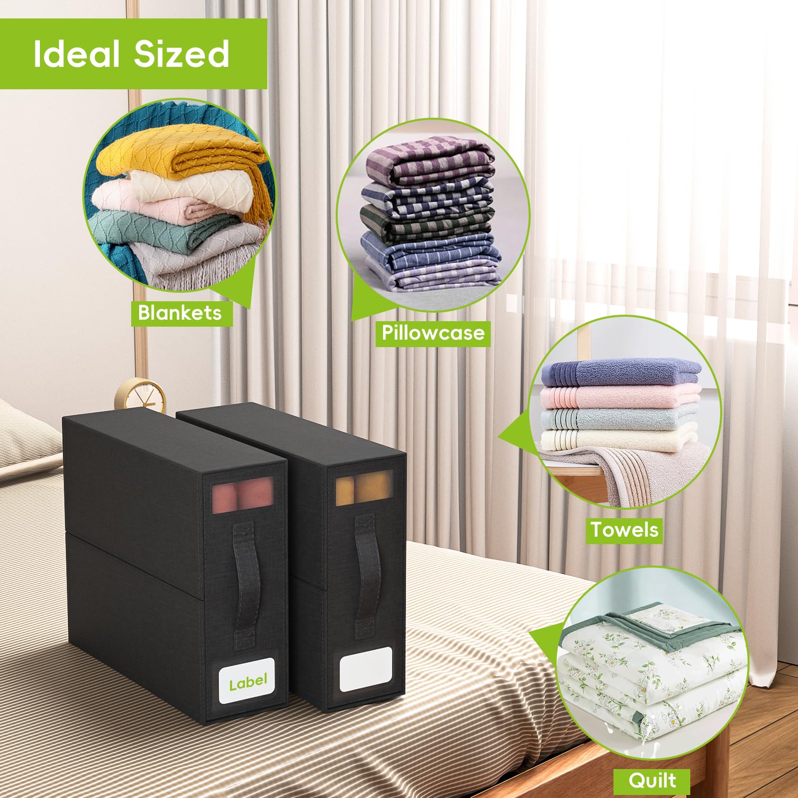 Feverdes SheetCube Bed Sheet Set Organizer 4-Pack (Queen or King Size),Foldable Storage Box,Linen Closet Organizer for Bedding Sheets, Duvet Covers,Blankets and Pillow Cases (Black)