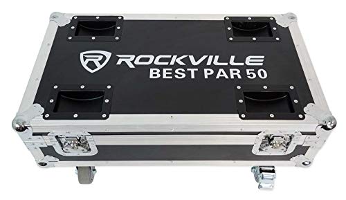 Rockville Best 50 Pack Black, 8 Rechargeable Wash Lights with Charging Flght Case, Wireless DMX, Includes Remote, 15 Hour Battery Life, Perfect for Events, Parties & DJs