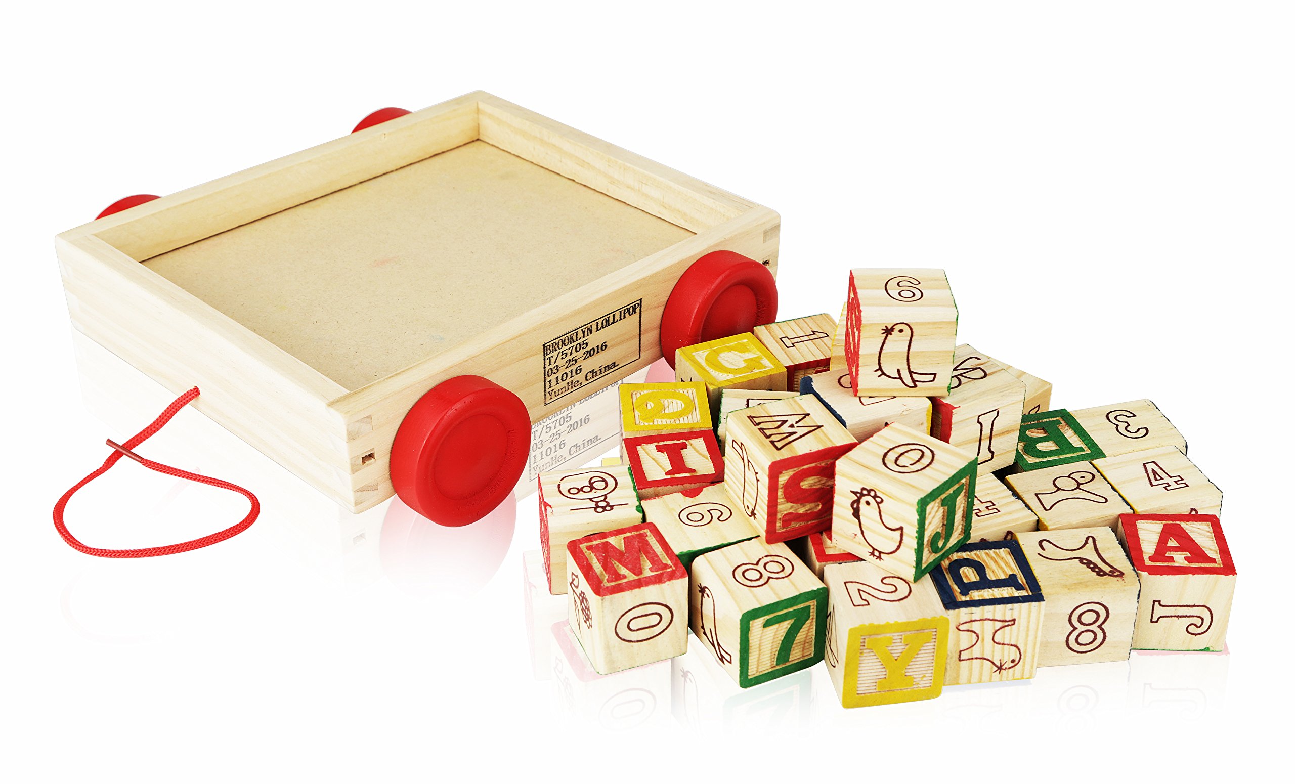 Number 1 In Service Wooden Alphabet Blocks, Best Wagon ABC Wooden Block Letters Come in a Pull Wagon for Easy Storage and Movement, Most Entertaining Wooden Toy for Toddlers, 30 Pieces Set.