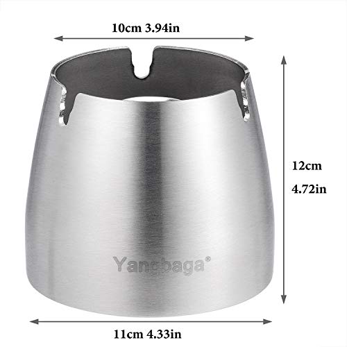 Yangbaga XL Ashtray with Lid for Cigarettes,Windproof/Rainproof Stainless Steel Smokeless Odorless Ash tray for Home Unbreakable Modern Ashtray for Indoor or Outdoor Use,Silver (X-Large)