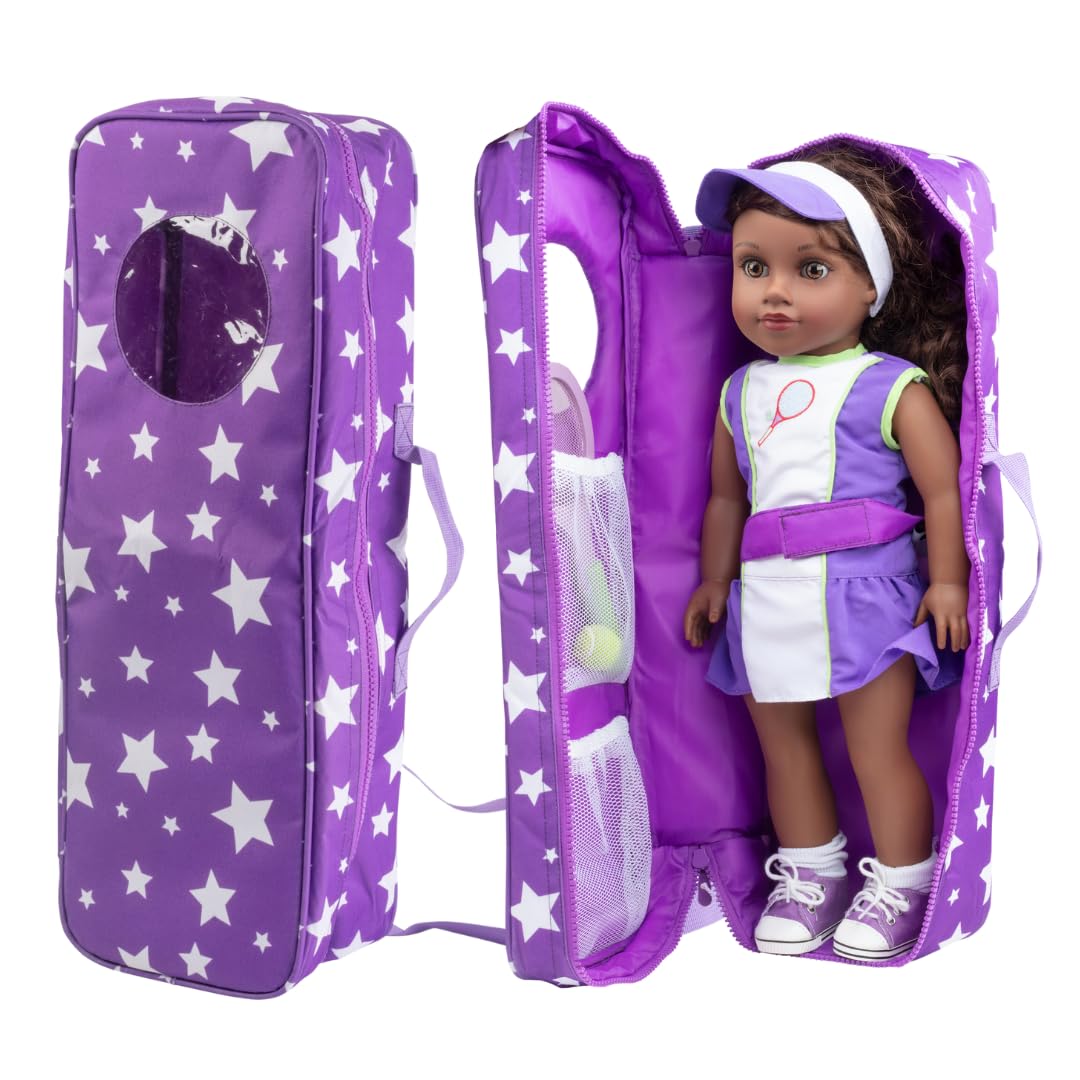Doll Storage Carrying Case - (Purple Star) for Any 18" Doll - Organizer Storage Traveling Accessories Case w Clear Window, Zipper, and Carrying Strap, Great Birthday for Kids Girls
