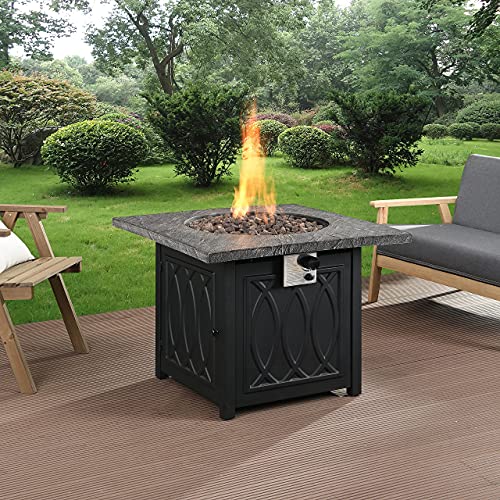 Ehomexpert 50,000 BTU Fire Pit Table,32-inch Outdoor Garden Square Auto-Ignition Propane Gas Fire Table with Waterproof Cover for Patio Courtyard Balcony,Black
