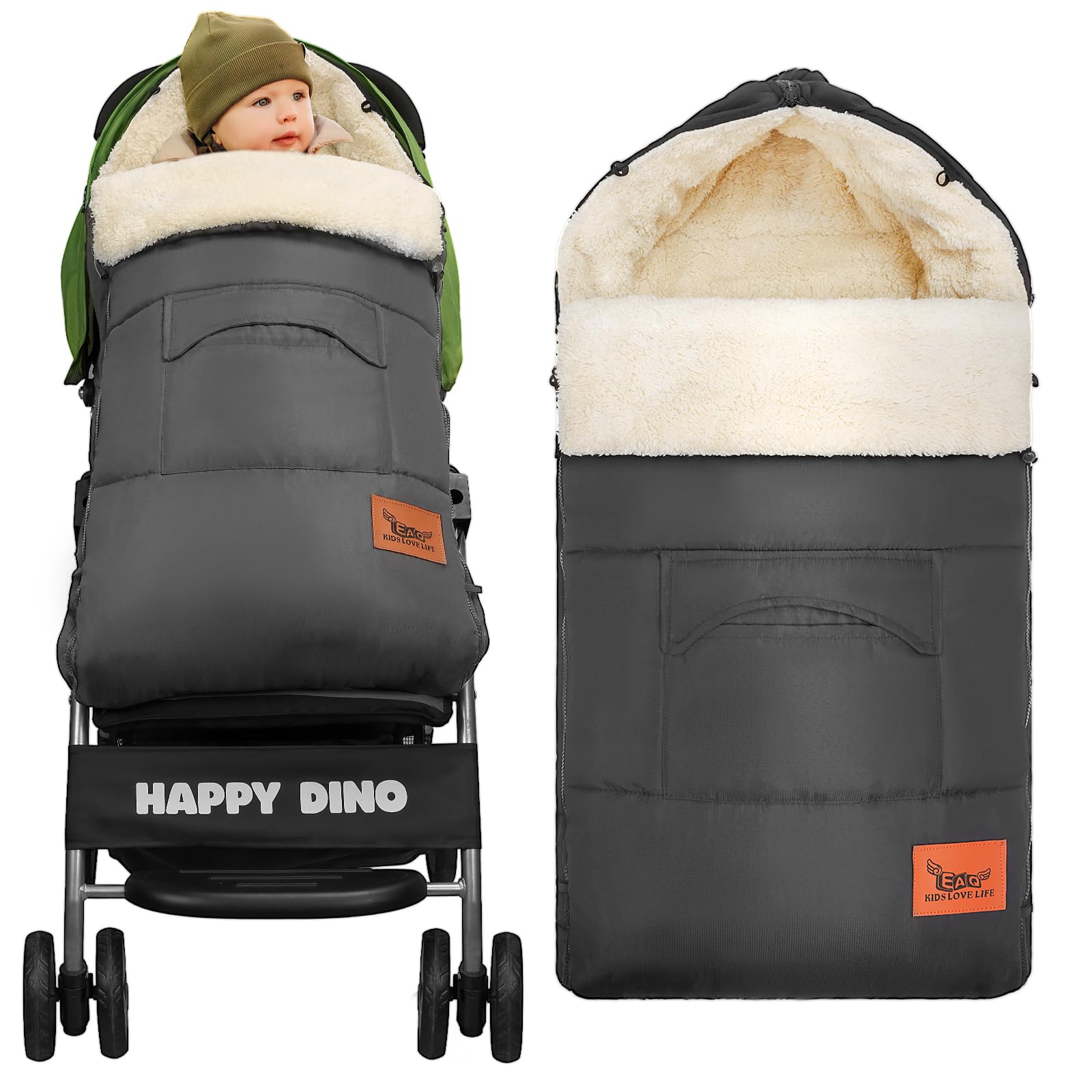 EAQ Universal Winter Warm Baby Stroller Footmuff,Muti Use Bunting Bag, Fleece Lined Washable Outdoor Sleeping Bag for Baby(Gray)