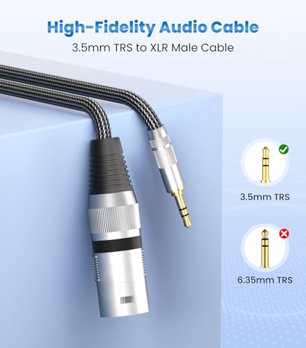 tisino 3.5mm to XLR Cable Unbalanced Mini Jack 1/8 inch to XLR Male Adapter Microphone Cord - 10ft/3m