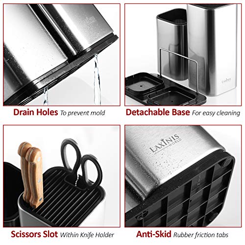 Knife Holder and Utensil Holder - Stainless-Steel Modern Rectangular Design Universal Knife Block and Kitchen Utensils Organizer for Counter-top