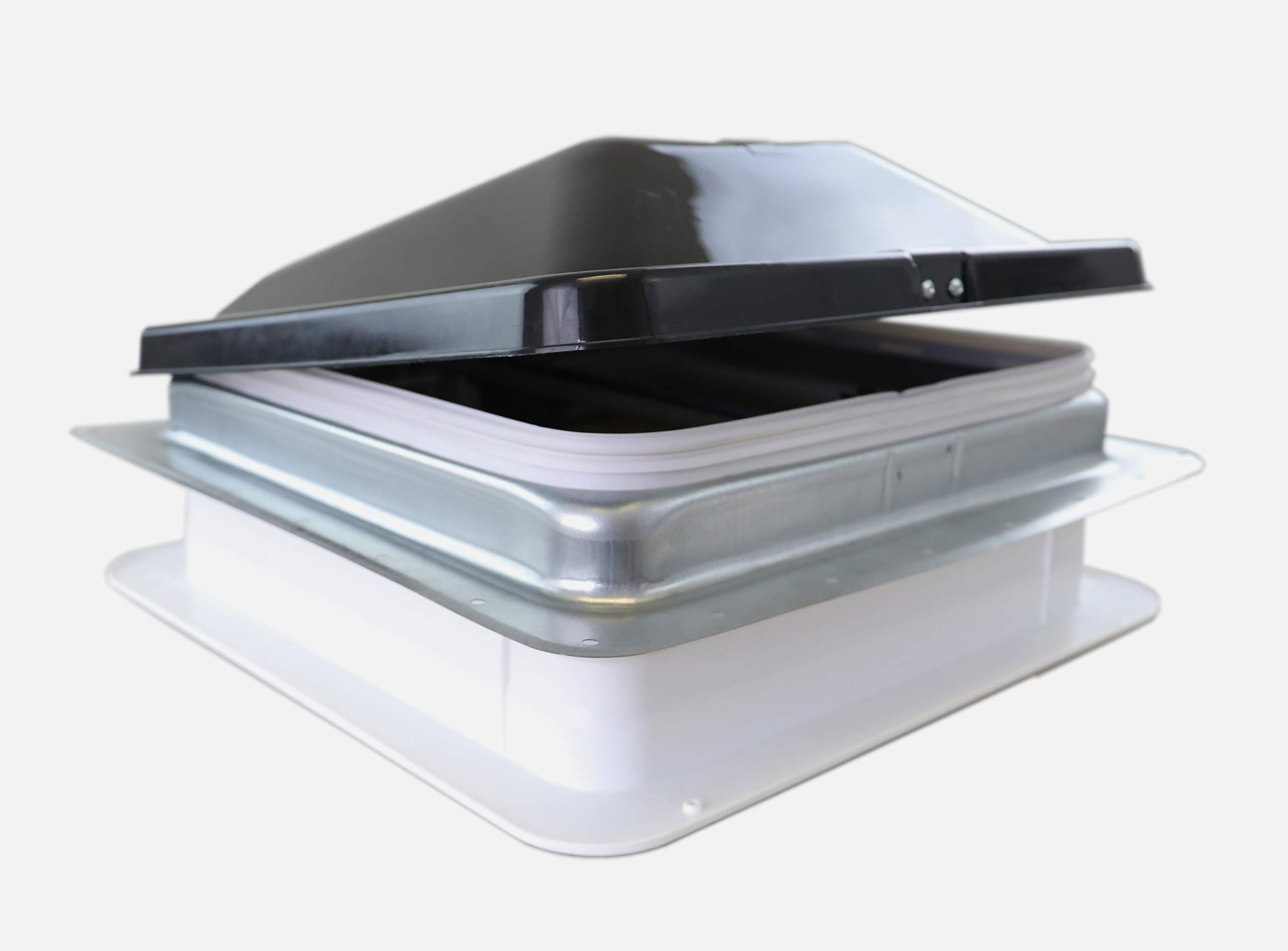 Class A Customs 14" Non-Powered RV Roof Vent with Smoke Wedge Style Lid - 4" Garnish Ring - Putty & Screws | 74111A-4G-PS