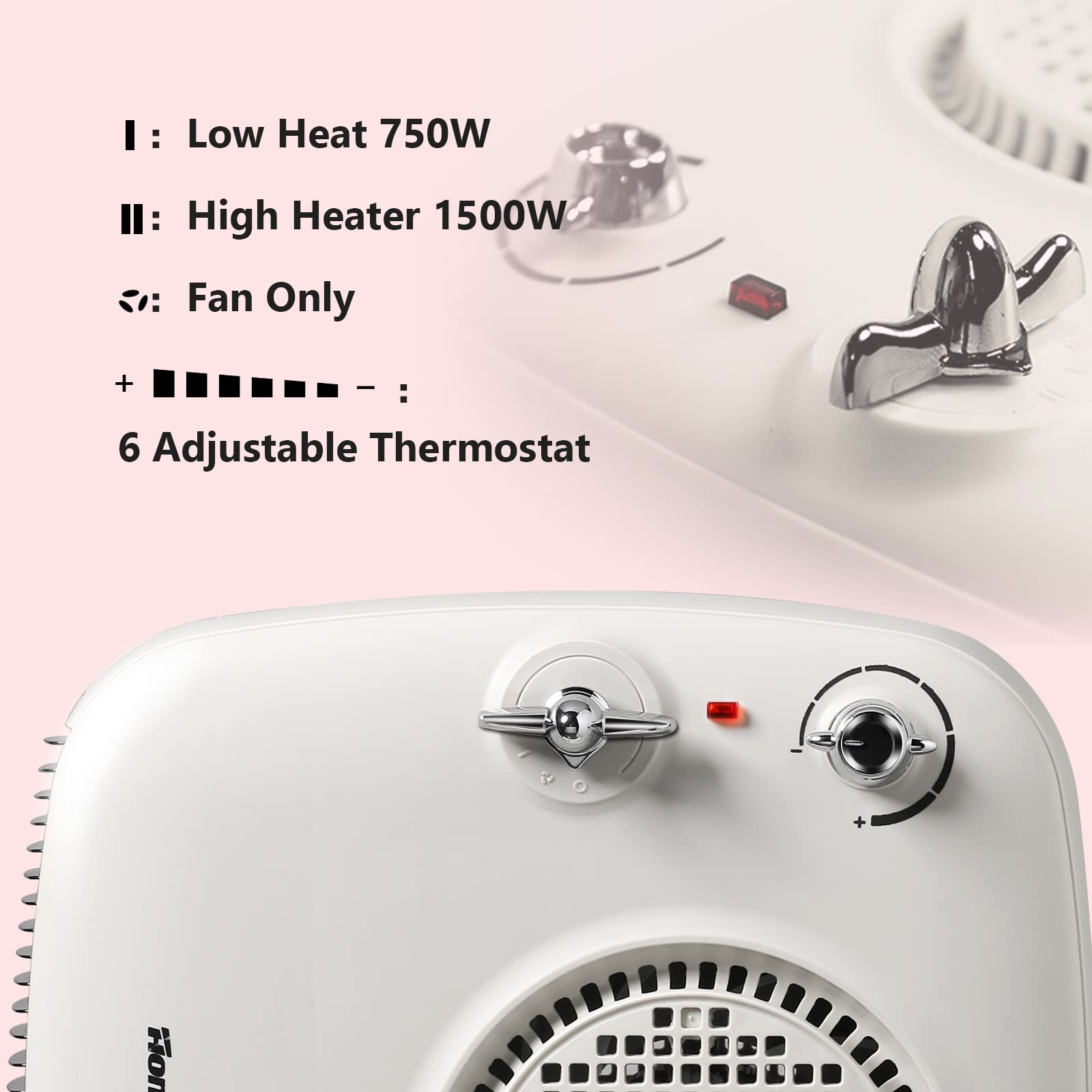 Portable Fan Heater, Homeleader 750W/1500W Electric Space Heater with Adjustable Thermostat, Room Heater for Home Office Q7