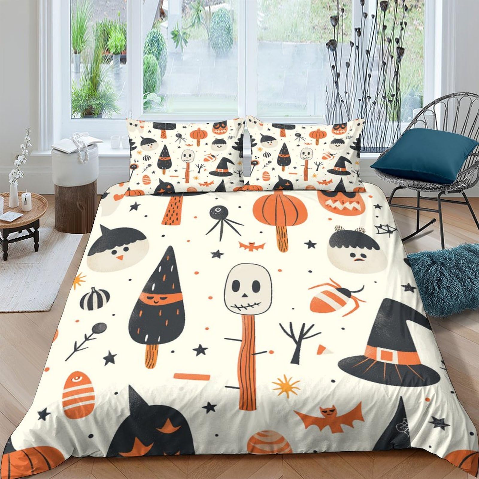 ERGTT Ghost Duvet Cover for Boys Girls Comforter Covers Quilt Cover 3D Print Halloween Style with Pillow Cases Soft Microfiber Bedding Set with Zipper Closure 3 Pieces Twin（173x218cm）