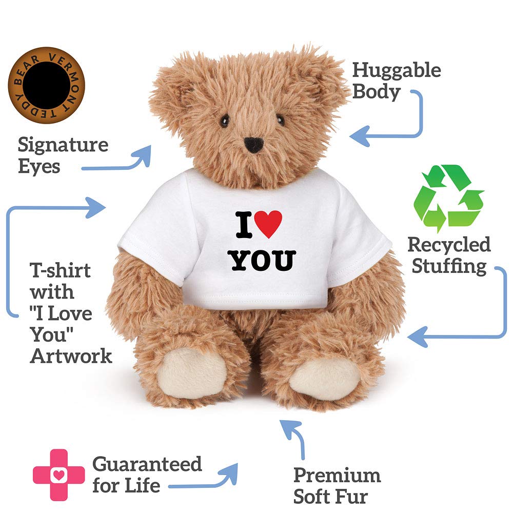 Vermont Teddy Bear Teddy Bears - I Love You Teddy Bear, Stuffed Animals -13 Inch, Brown