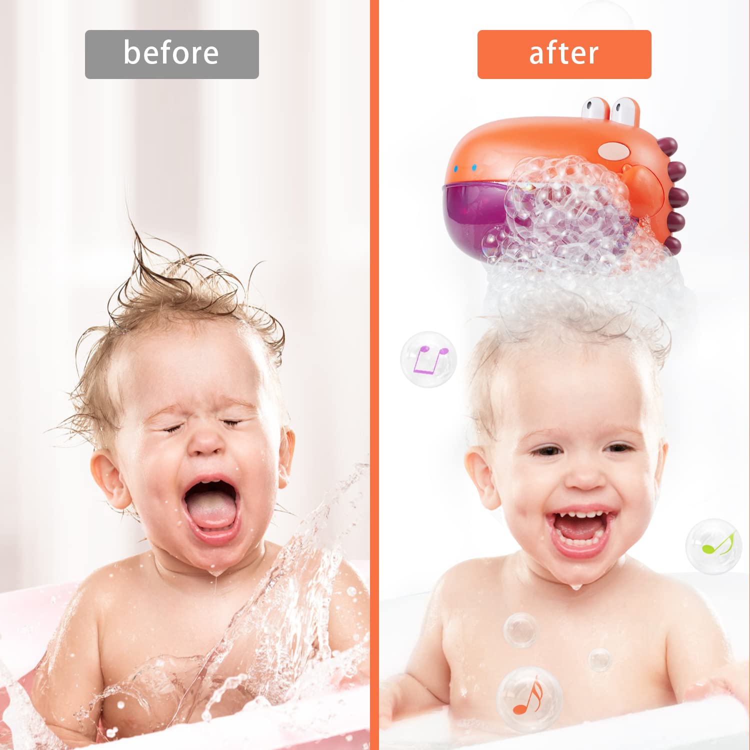 Dinosaur Bath Toys,Toddler Bath Bubble Machine Bathtub Toy, 250ML Capacity 1000+ Bubbles Per Minute, 12 Childrenās Songs, Shower Bath Wall Toy Bubble Maker, Present for Baby Kids