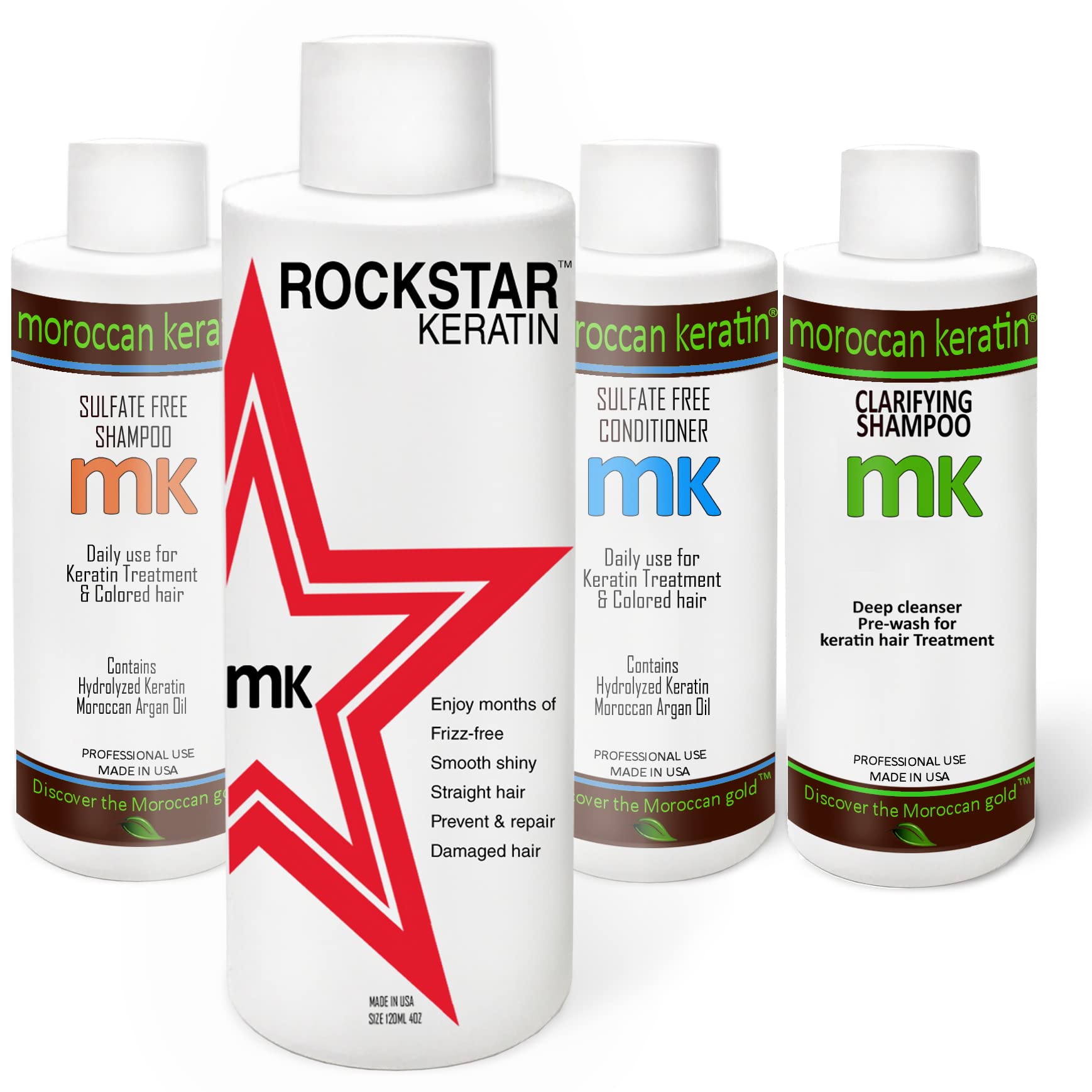 MOROCCAN KERATIN 4x 120ml Set Brazilian Keratin Hair Treatment Blowout Complex With Argan Oil Proven and fast Formula Professional Results Keratina Fuerte (ROCKSTAR KERATIN)