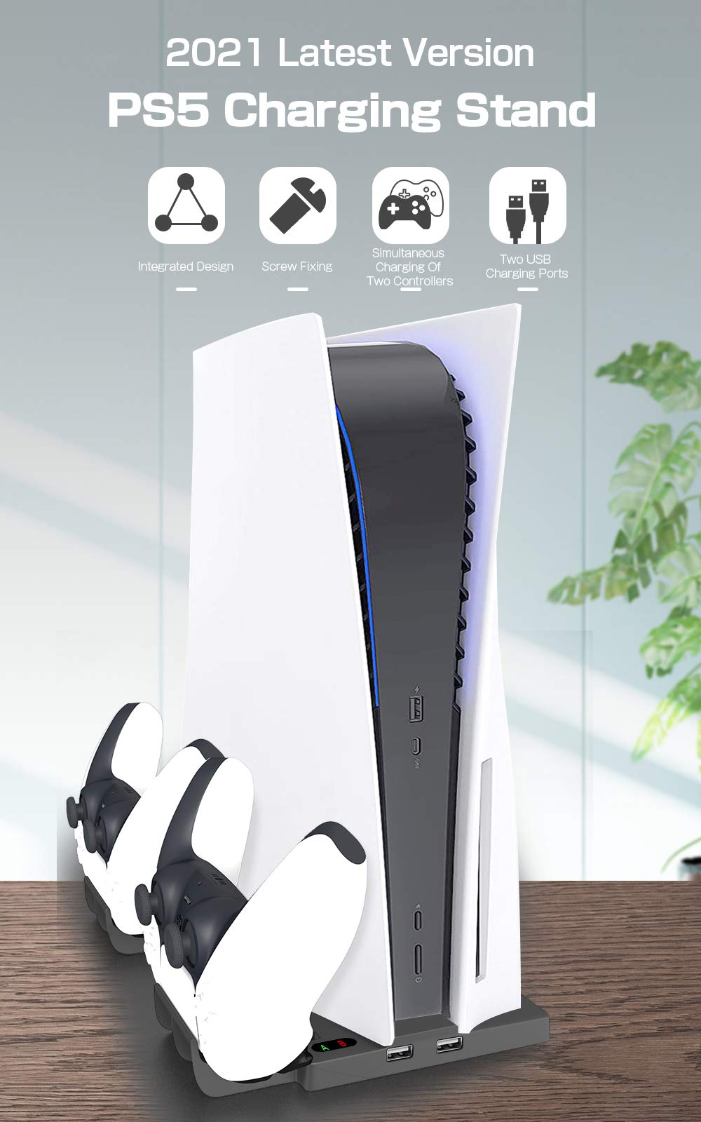 Vertical Stand PS5 Digital Edition and PS5 UHD Edition,SHINEZONE Charging Station for PS5 Controller Charging Station Dock with Dual Controller Charger Ports for PS5 DualSense