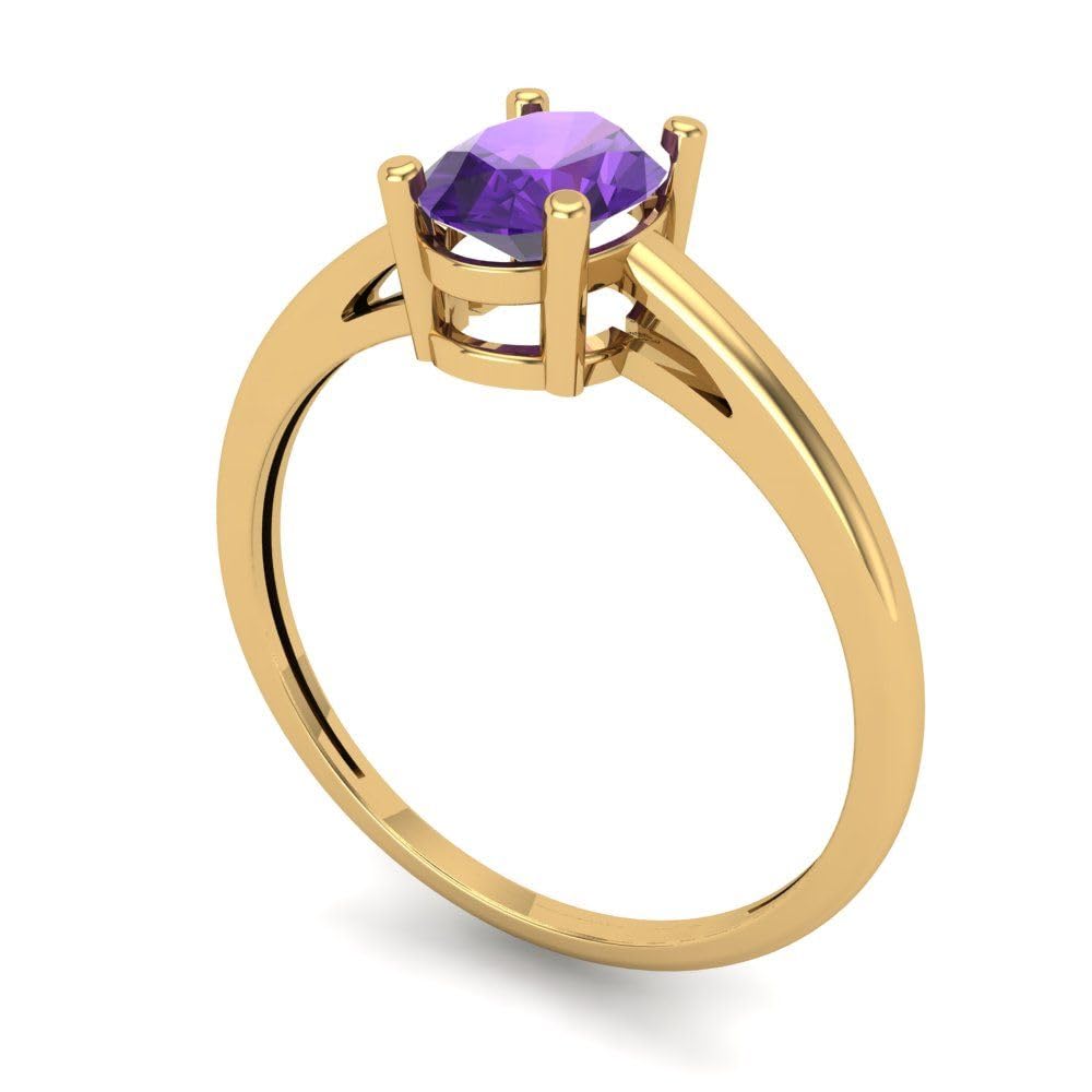 Clara Pucci 1.0 ct Oval Cut Solitaire Natural Amethyst gemstone Wedding Bridal Designer Anniversary Engagement Ring Real 14k Yellow Gold