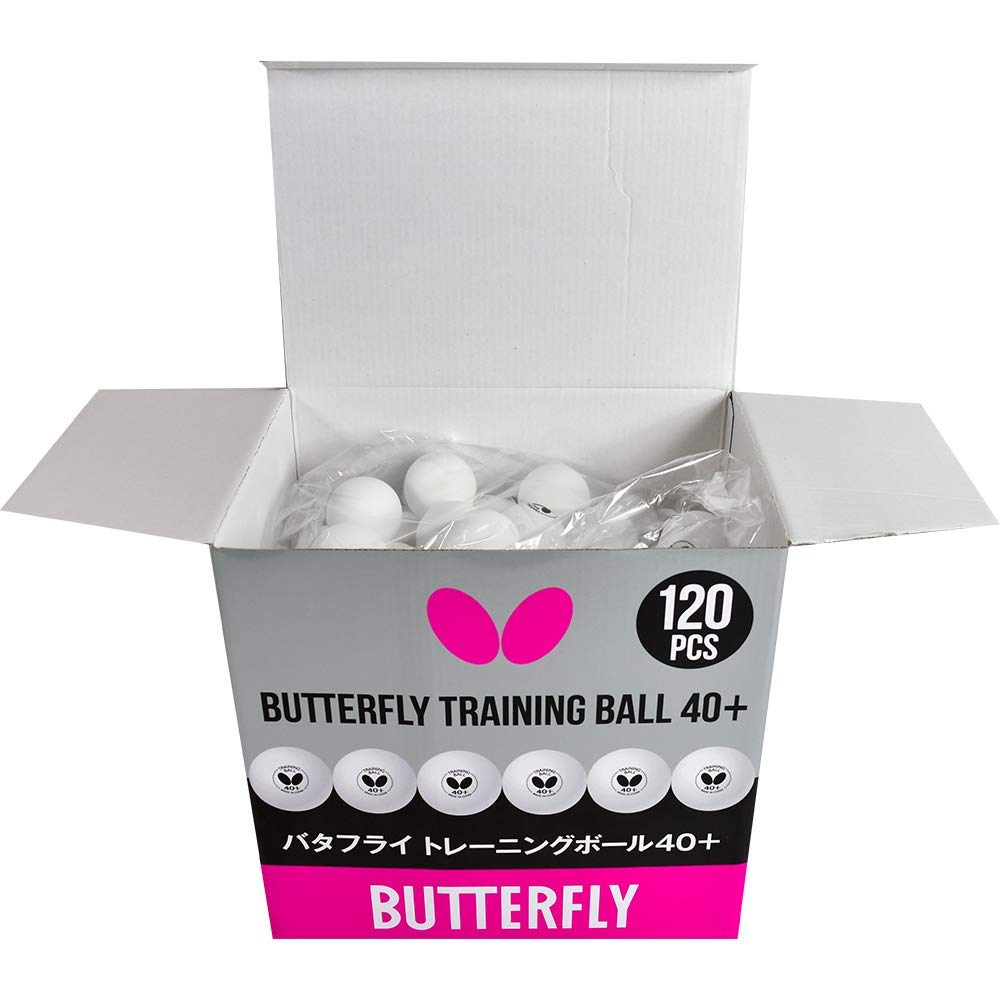 Butterfly 40+ Training Table Tennis Ball - White, 40mm Training Balls - Box of 120 - 40+ Training Balls are Comparable to a Three-Star Ball