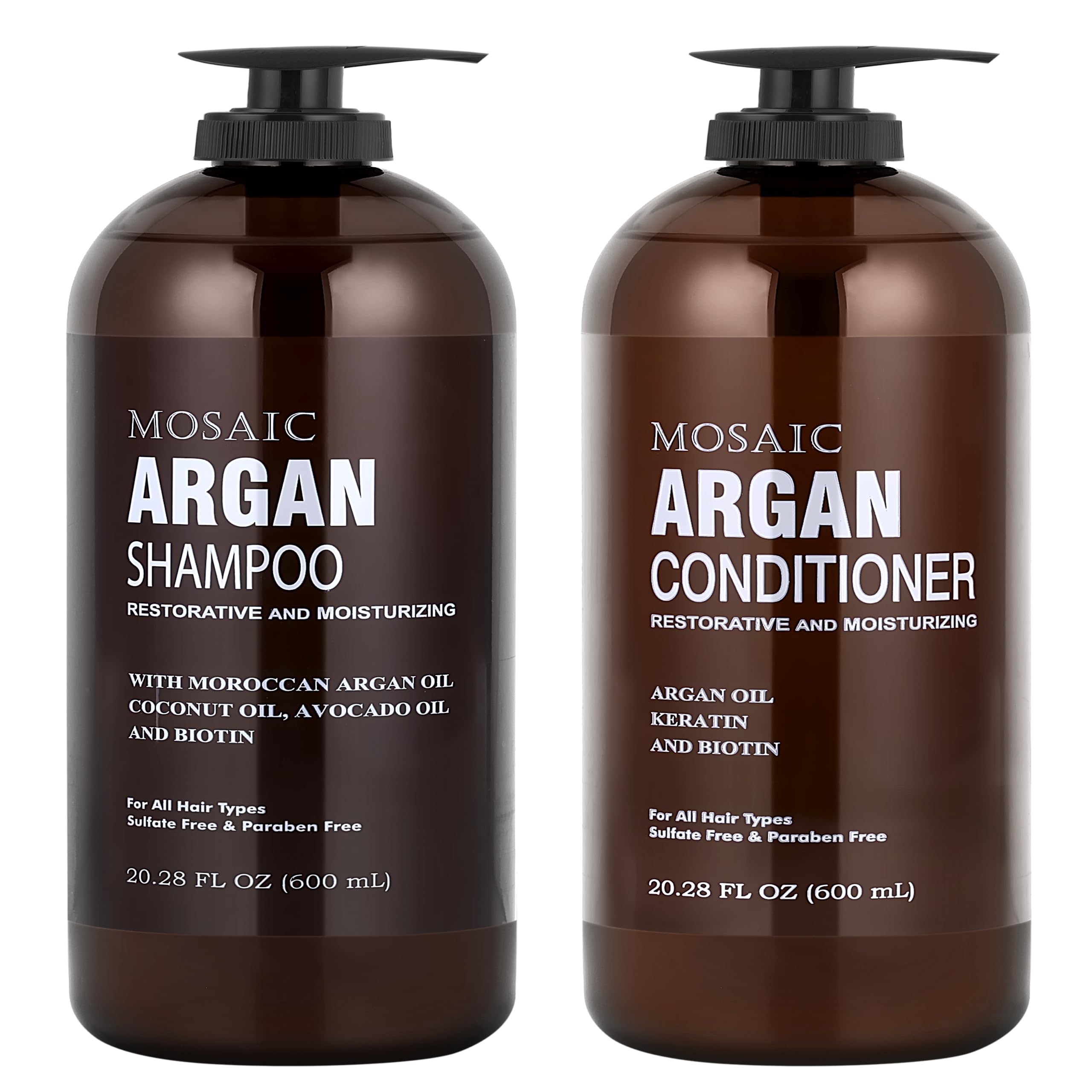 Mosaic Argan Oil Shampoo and Conditioner Set for Hair Growth, For Thinning Hair and Hair Loss Treatments for Women & Men, Hair Thickening Products for Women & Men, Paraben & Sulfate Free Shampoo 20.2 FL Oz Each