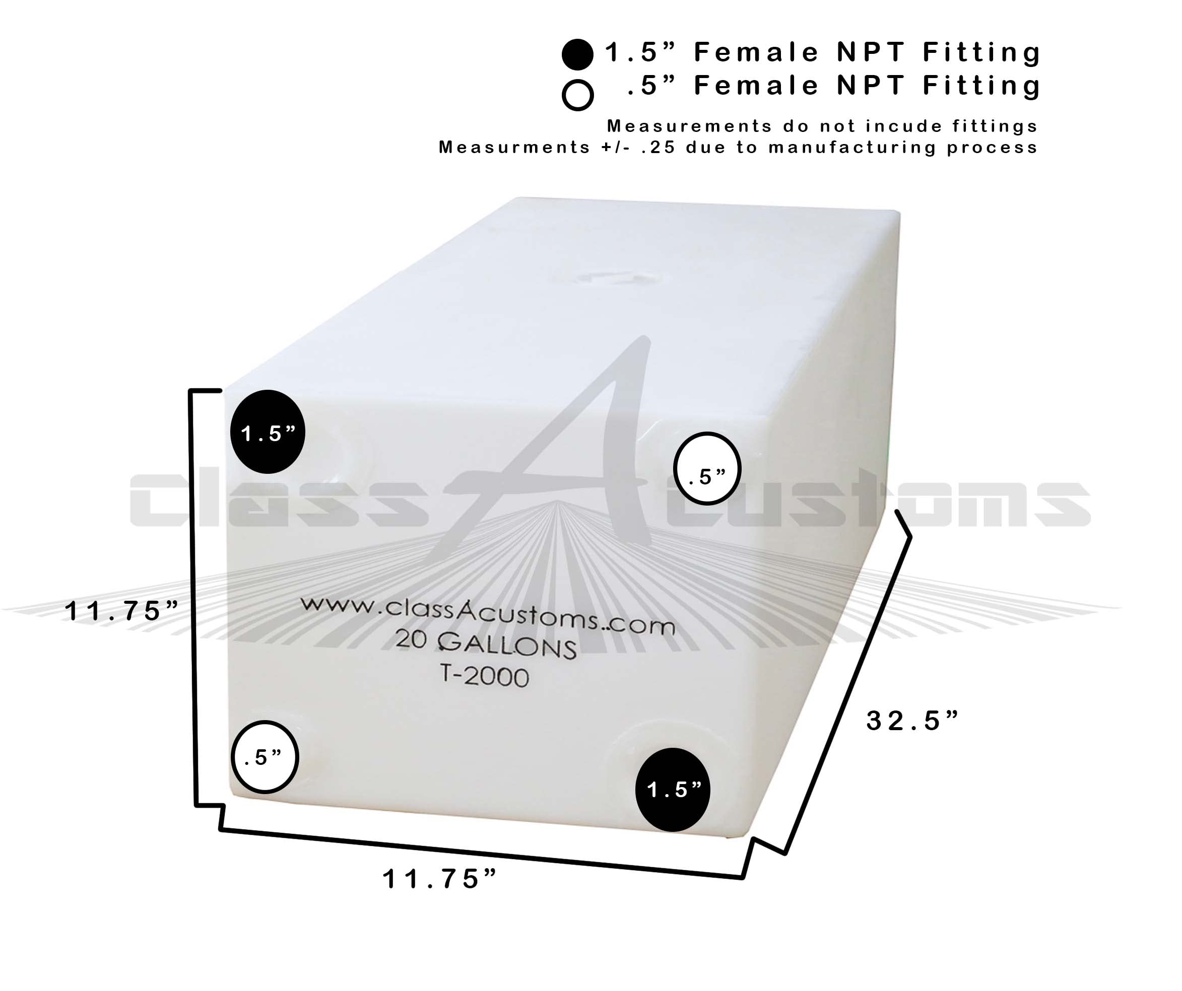 Class A Customs | RV Fresh and Gray Water Tank | Combo Pack (20 Gallon & 23 Gallon) | RV Water Holding Tanks