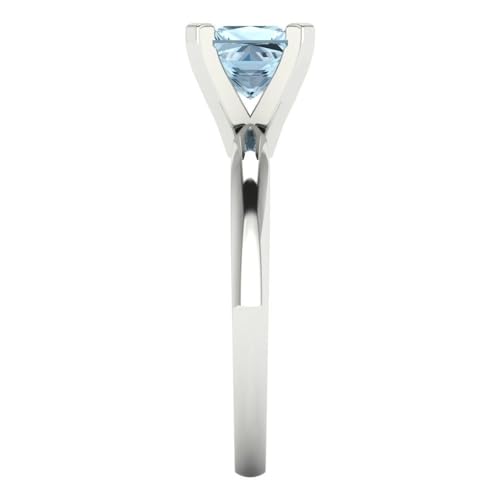 Clara Pucci 1.0 ct Princess Cut Solitaire Natural Sky Blue Topaz gemstone Bridal Designer Anniversary Engagement Ring 14k White Gold