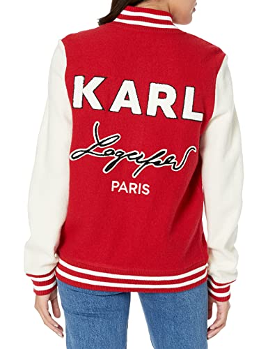 KARL LAGERFELD PARIS Women's Knit Bomber Jacket, Admiral RED, Small