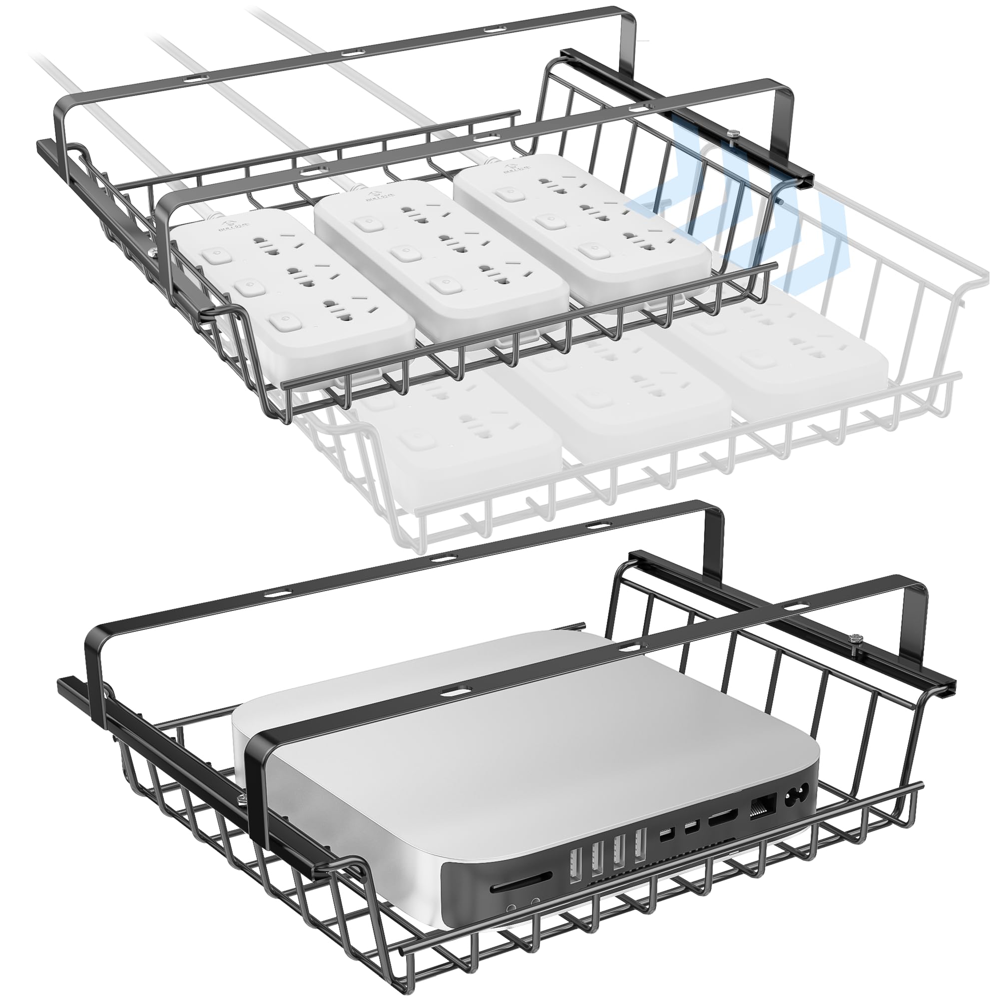 BIWIST Under Desk Storage Shelf 1 Pack, Under Desk Cable Management Slide Out, Metal Under Desk Drawer Tray Basket, Large Drill Under Desk Cord Organizer And Under Table Storage For Home Offices