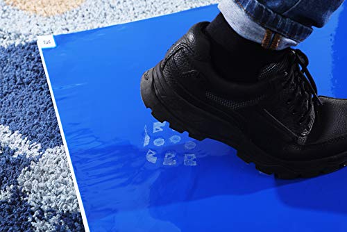 Cleanroom Sticky Mats with Base Pad, Include 5 Tacky Mats of 30 Sheets (150 Sheets Total) & 1 Non-Slip Hard Plastic Frame, Size 24x36 Inches, 50 Microns Per Sheet, Repositionable, Blue