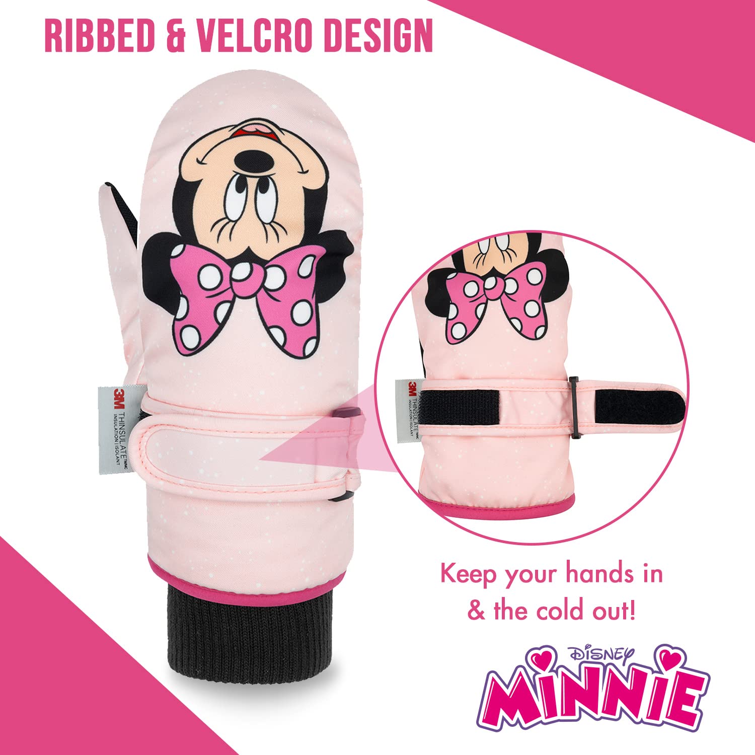 DISNEY Minnie Mouse Toddler Mittens Ages 2-4, Waterproof Toddler Gloves, Kids Snow Mittens, 3M Thinsulate Gloves Ski Mittens